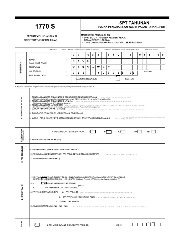 SPT Tahunan PPh Pribadi 1770 S | PDF