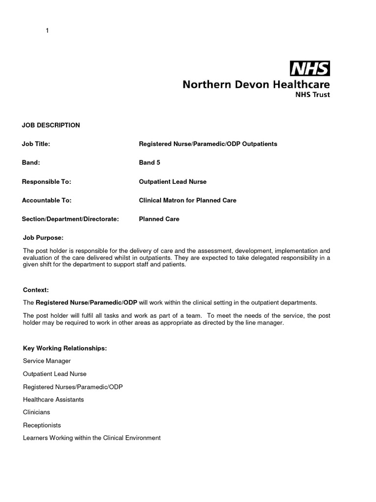 Outpatient Registered Nurse Job Description | PDF | Occupational Safety ...