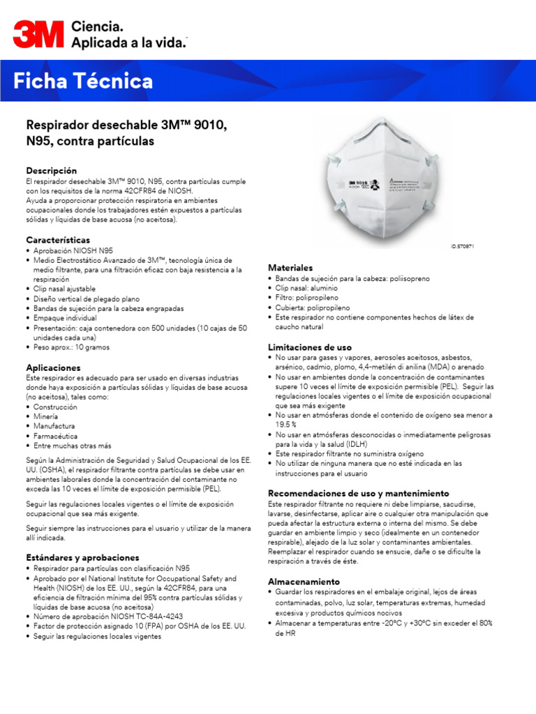 Ficha Técnica Respirador 3m Niosh | PDF | Tecnología