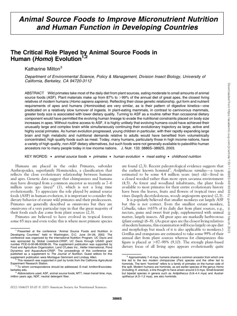Animal Source Foods | PDF | Ape | Hominidae