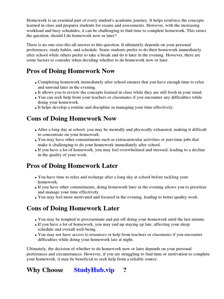 Should I Do Homework Now or Later | PDF | Homework | Learning