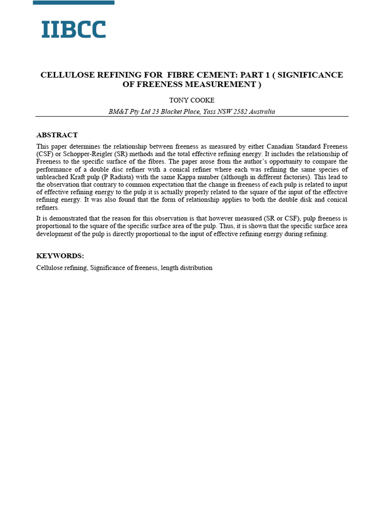 Fibre Cement Refining Insights | PDF | Paper | Pulp (Paper)