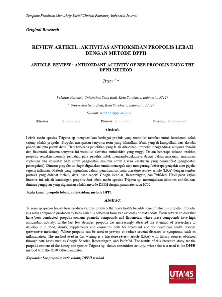Aktivitas Antioksidan Propolis Trigona sp. | PDF