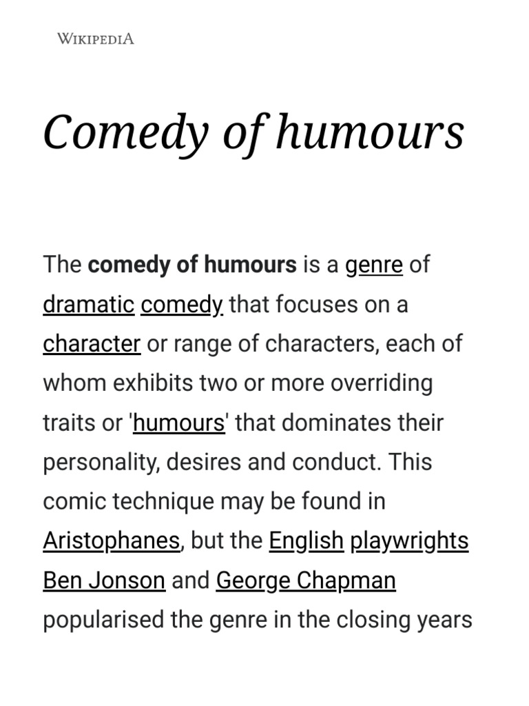 Comedy of Humours - Wikipedia | PDF | Classics