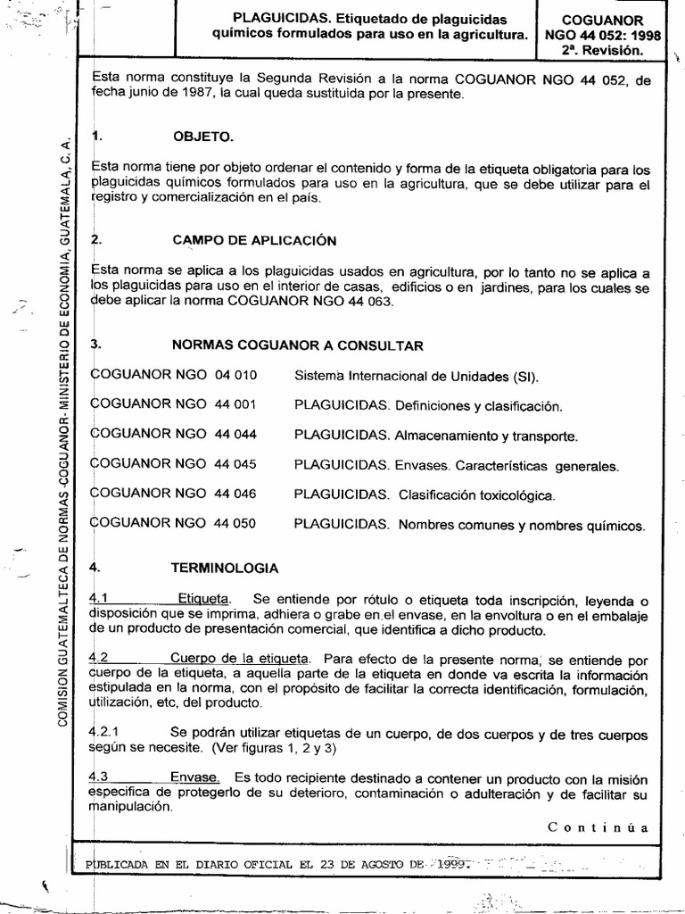 COGUANOR NGO 44 052 Plaguicidas. (Etiquetado) | PDF