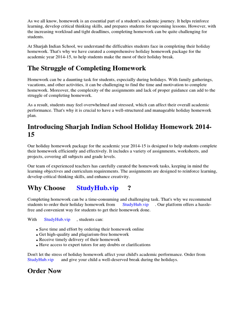 Sharjah Indian School Holiday Homework 2014-15 | PDF | United Arab ...