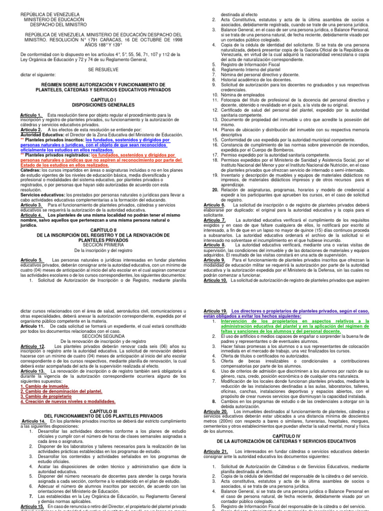 RES 1791 Planteles Privados | PDF | Documento de identidad | Venezuela