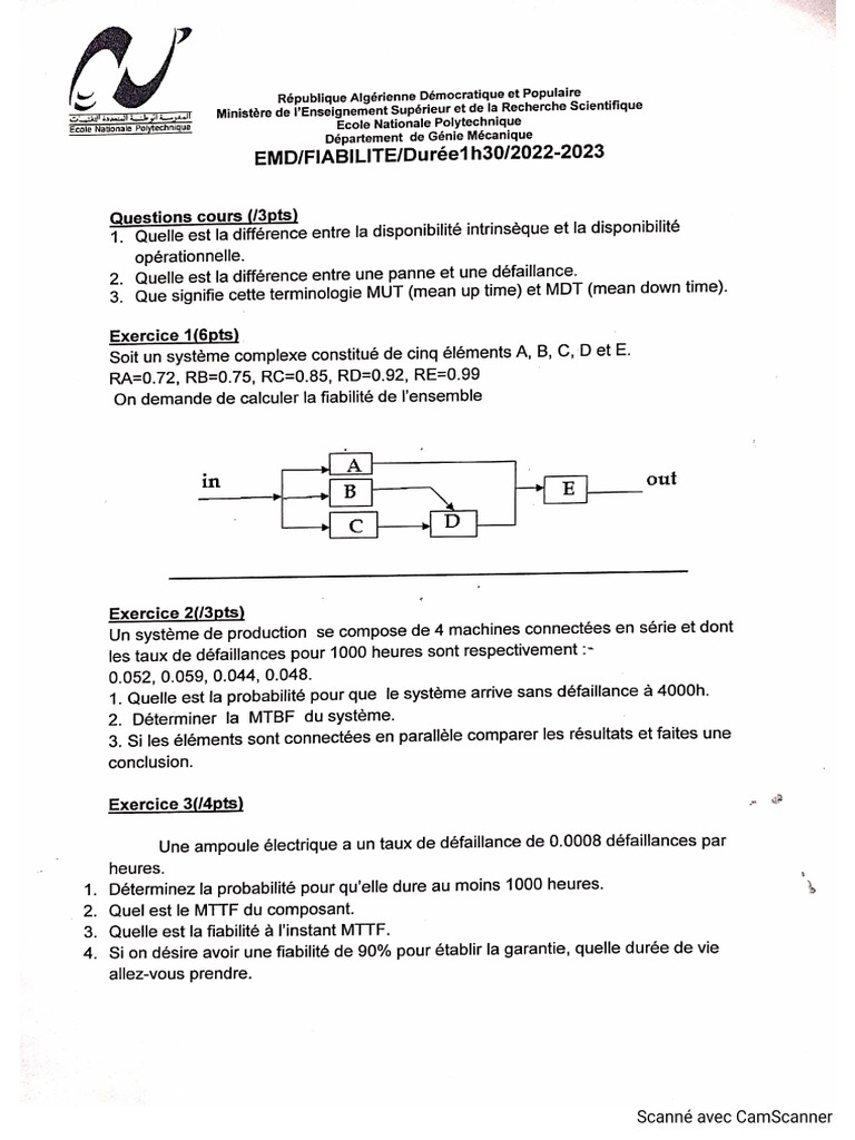 Examen Fiabilité | PDF