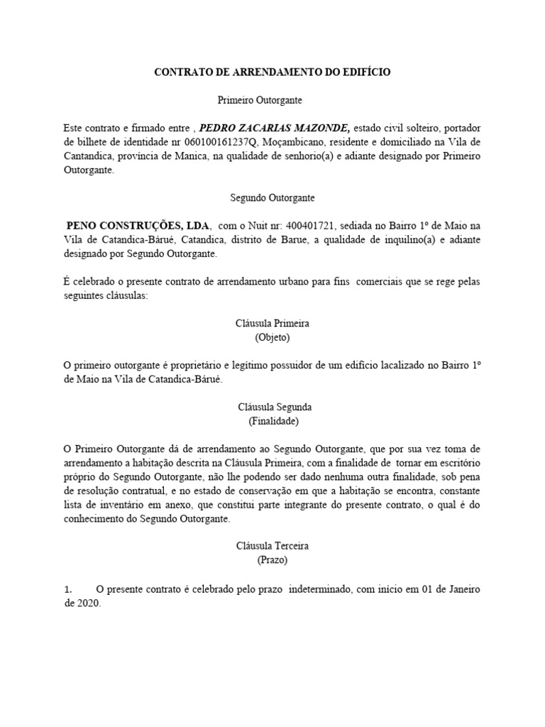 Minuta de Contrato de Arrendamento para Escritorio | Download grátis PDF | Leasing