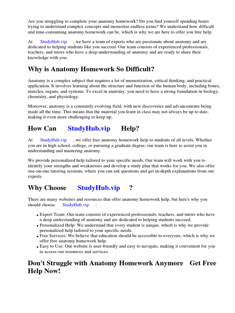 Free Anatomy Homework Help | PDF | Expert | Anatomy