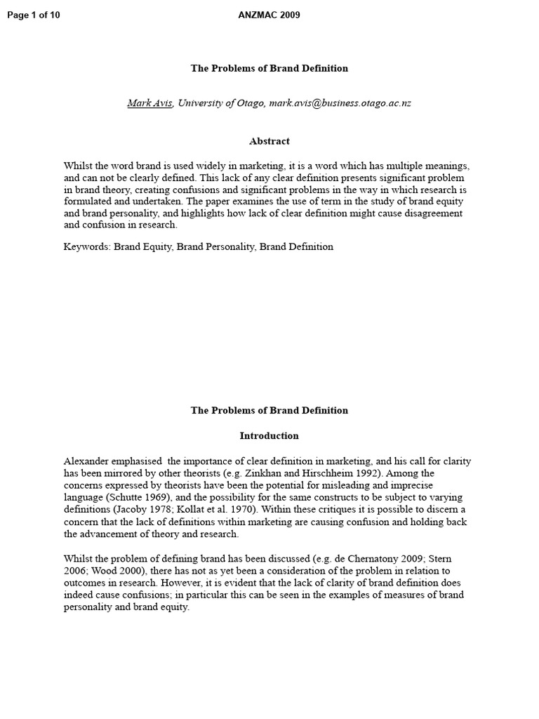 The Problems of Brand Definition The Pro | PDF | Brand | Equity (Finance)