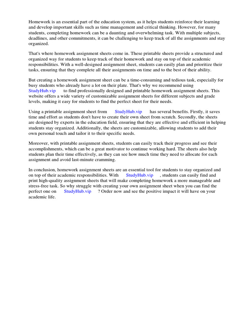 Homework Assignment Sheets Printable | PDF | Worksheet | Page Layout