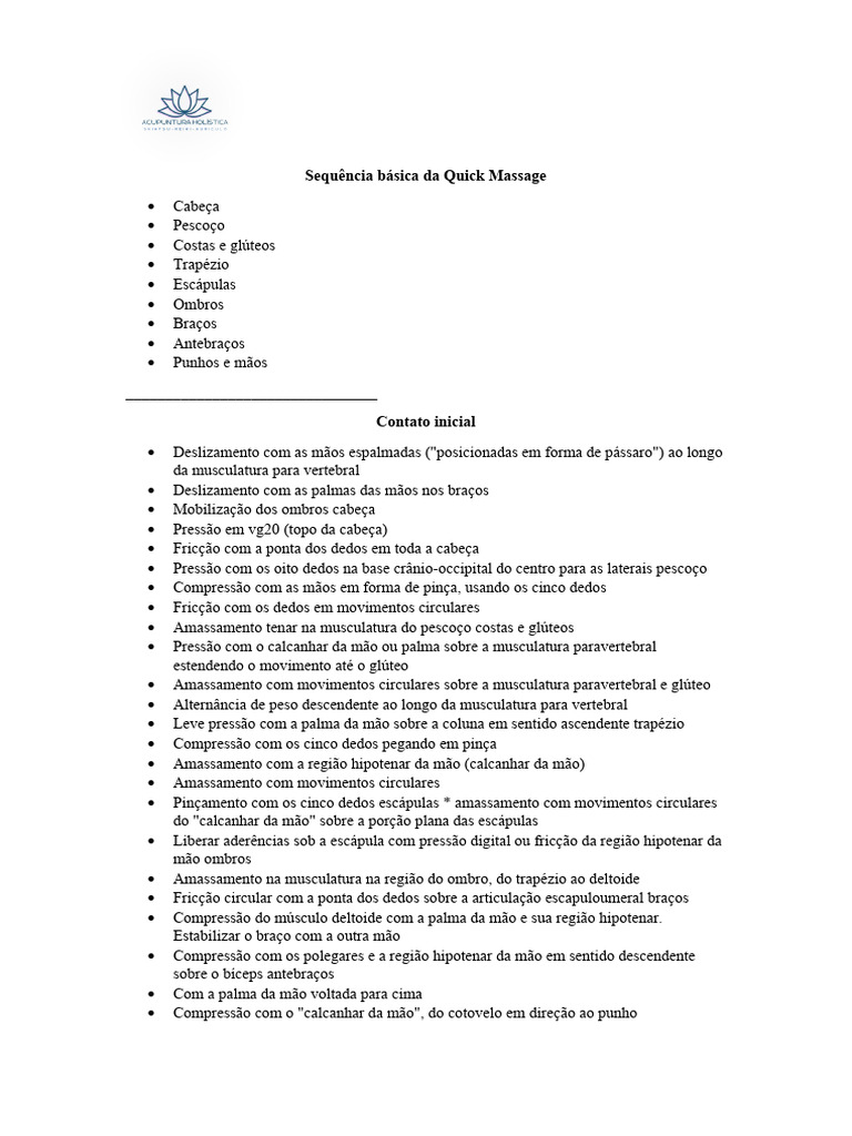 Sequência Básica Da Quick Massage Pdf Anatomia Sistema Locomotor 7313
