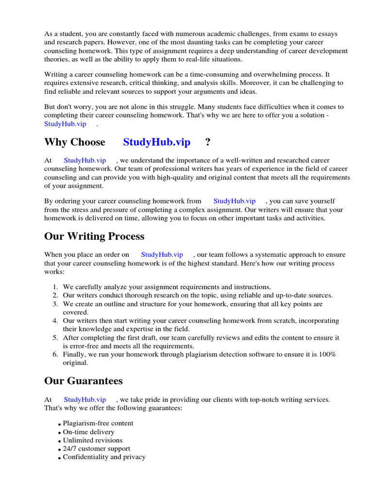 Career Counseling Homework | PDF | School Counselor | Psychotherapy