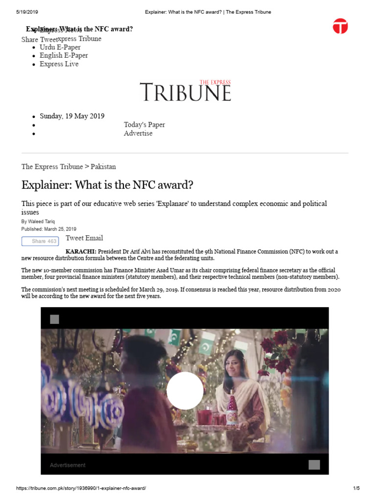 Explainer_ What is the NFC Award_ _ the Express Tribune | PDF | Government | Pakistan