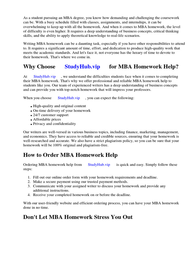 Mba Homework Help | Download Free PDF | Master Of Business ...