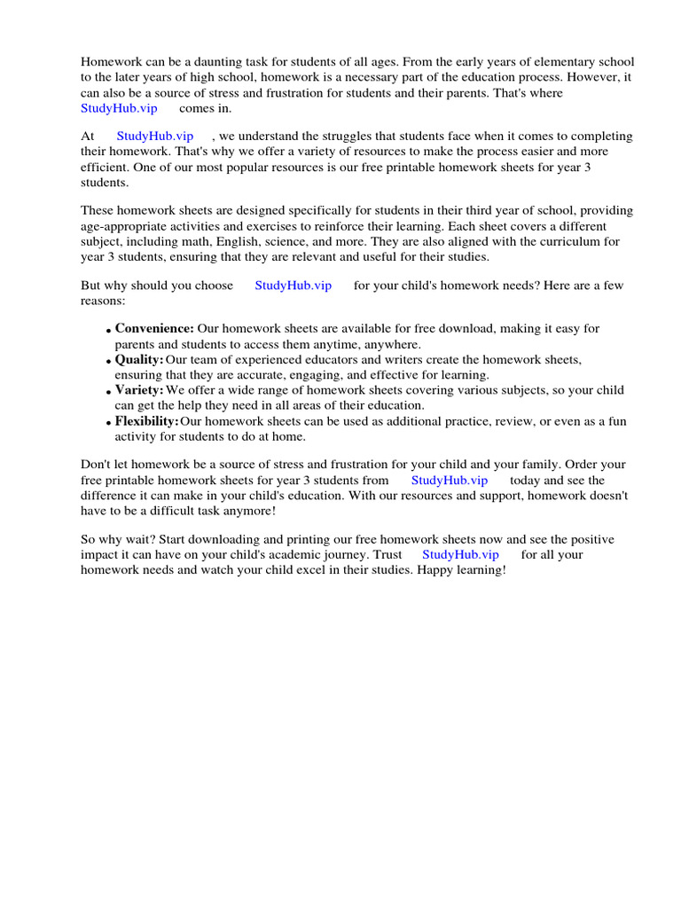 Free Year 3 Homework Sheets Download | PDF | Worksheet | Homework