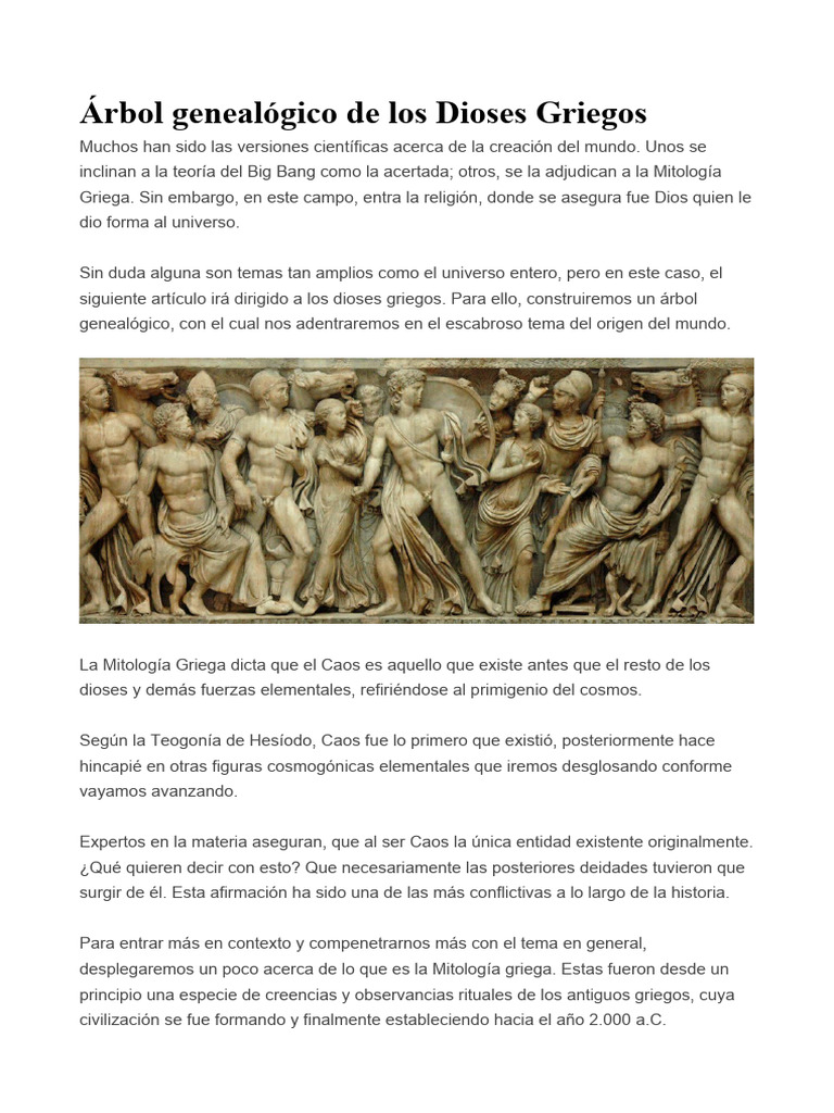 Árbol Genealógico de Los Dioses Griegos | PDF | Mitología griega | Zeus