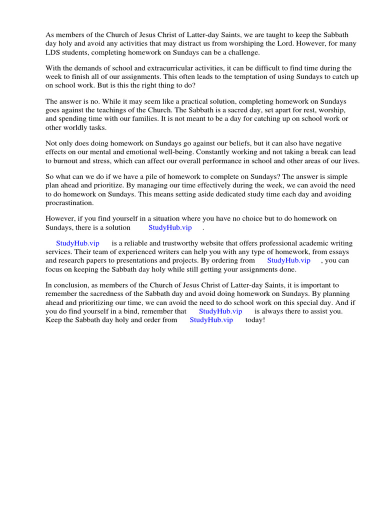 Lds Homework On Sunday | PDF | Penance | Jesus