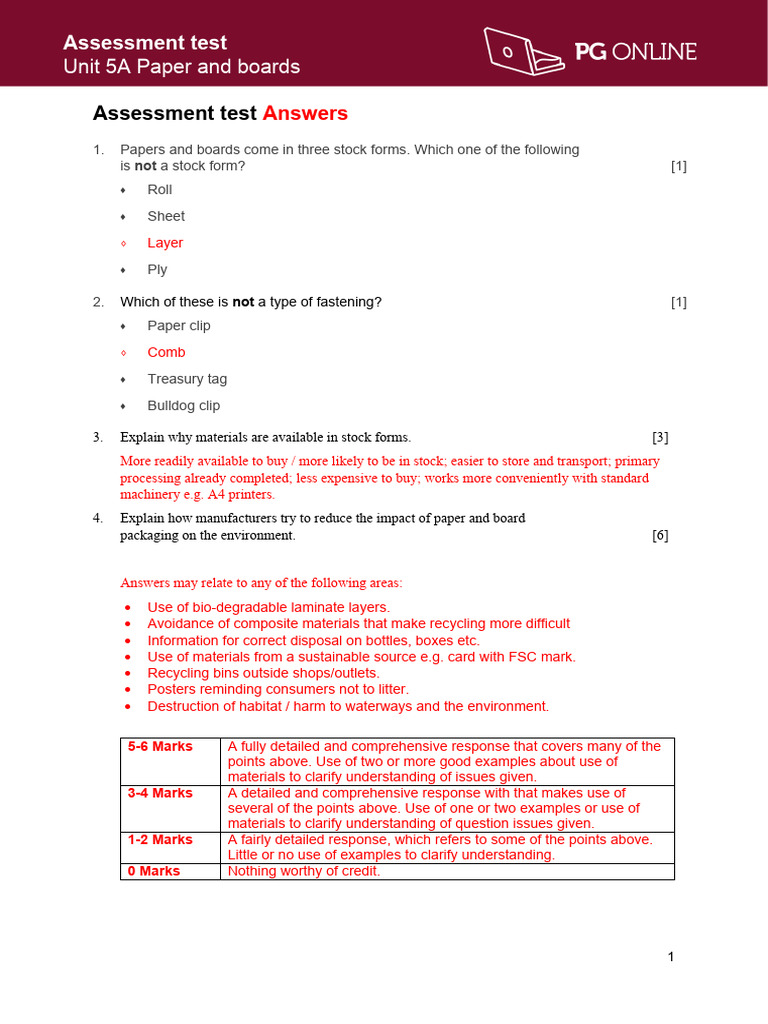 8552 Unit 5A Assessment Answers | PDF | Pulp (Paper) | Paper