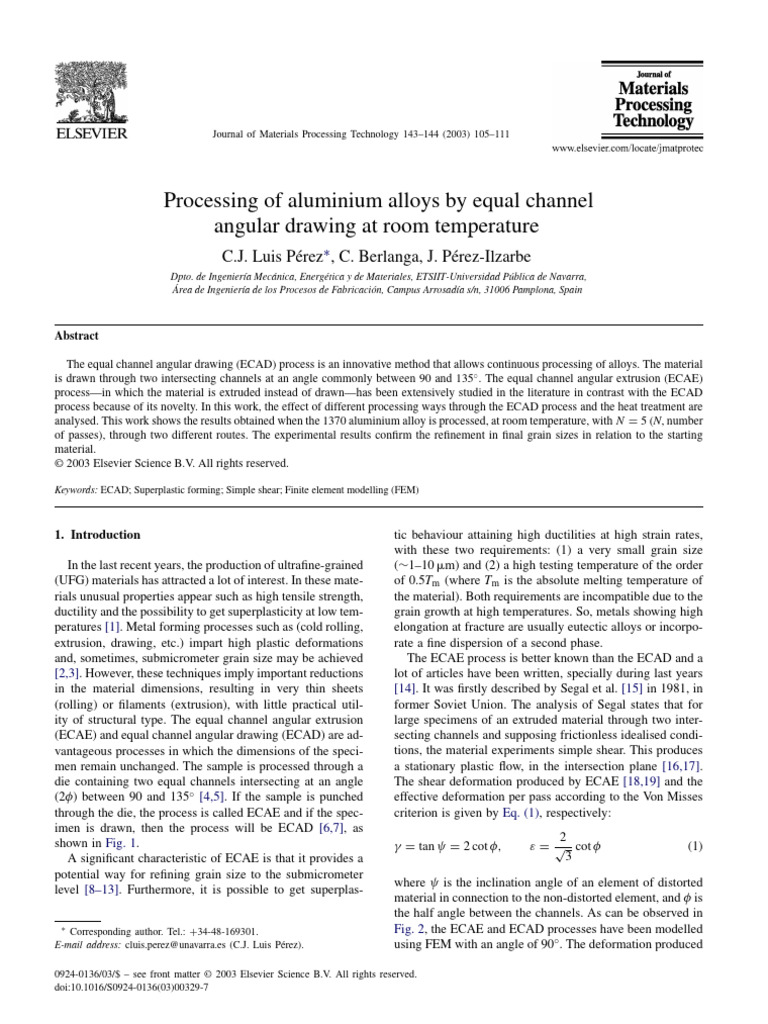 Dpto. de Ingenier 2003 AL FEA ECAD | PDF | Extrusion | Plasticity (Physics)