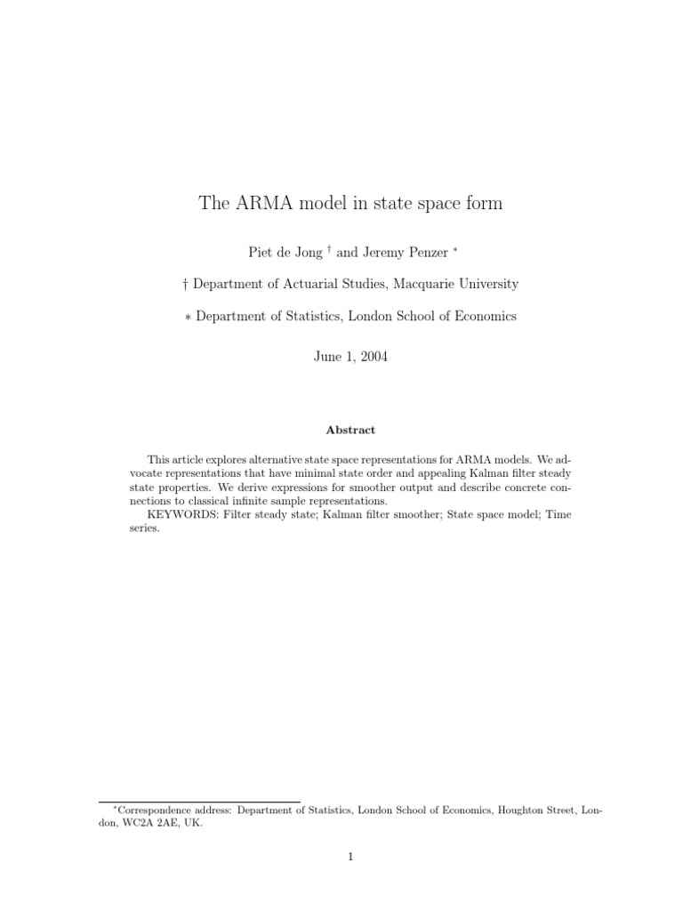 The ARMA Model in State Space Form | Download Free PDF | Time Series ...