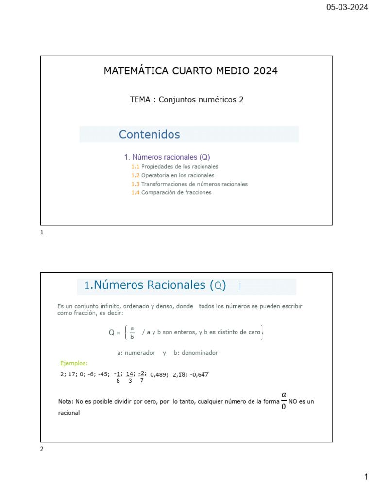 02 - Cuarto Medio Comun - Numeros Racionales | PDF | Número racional ...