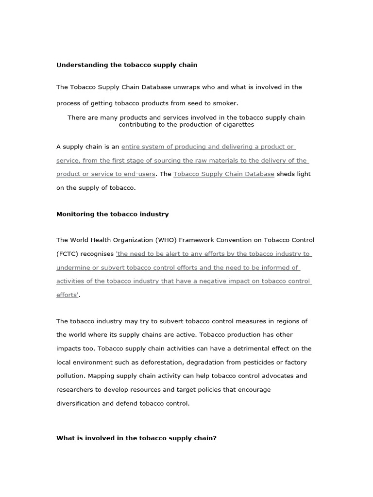Understanding The Tobacco Supply Chain | Download Free PDF | Tobacco ... Understanding The Tobacco Supply Chain | Download Free PDF | Tobacco ...