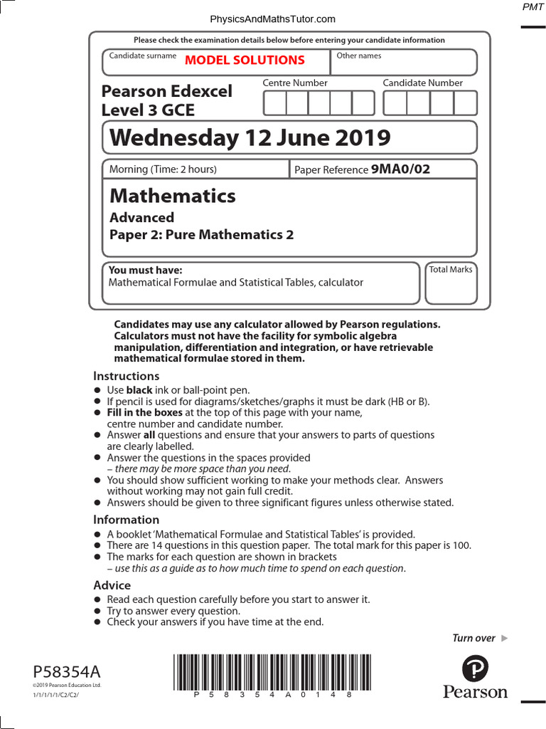 GCE Mathematics Paper 2 Instructions | PDF | Area | Angle