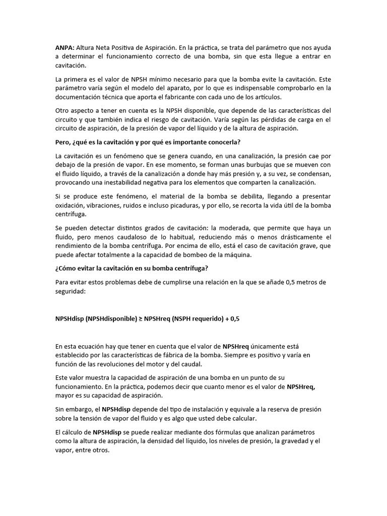 ANPA | PDF | Bomba | Mecánica de Medios Continuos