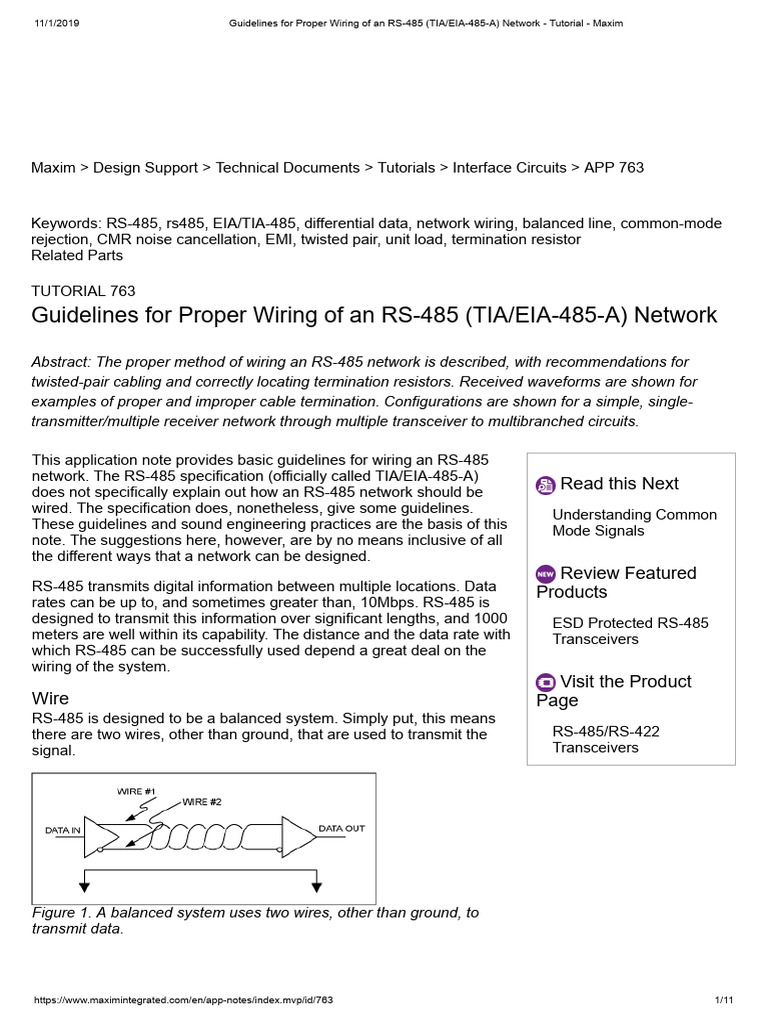 Guidelines For Proper Wiring of An RS-485 (TIA - EIA-485-A) Network - Tutorial - Maxim | PDF ...