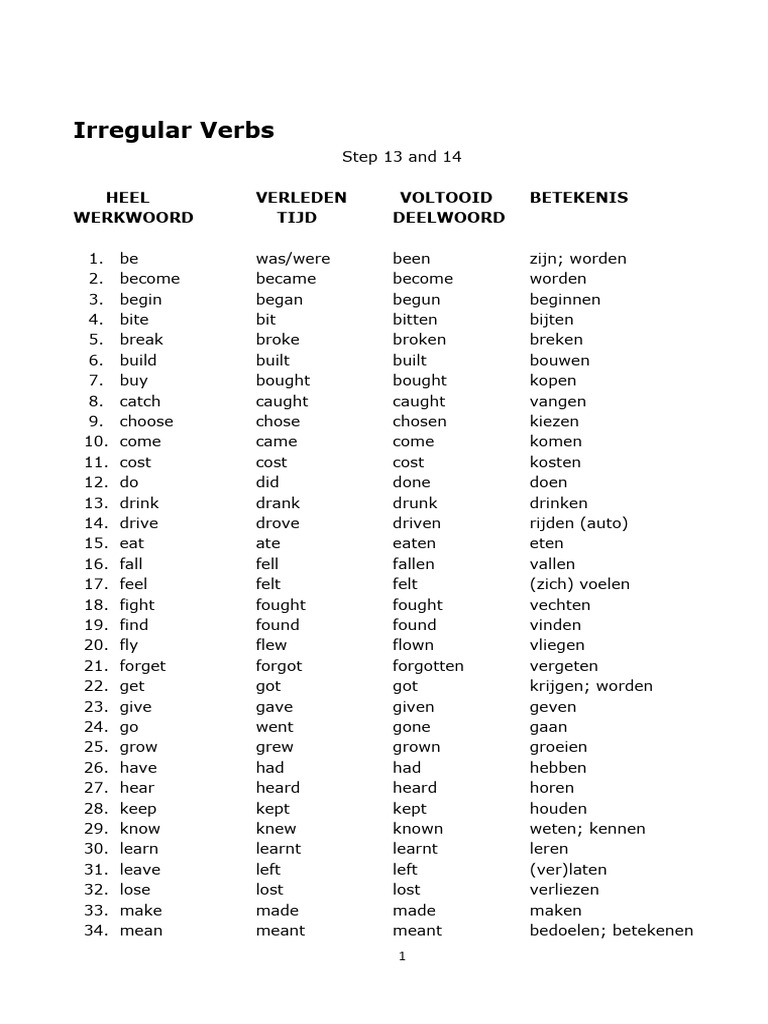 Irregular Verbs Step 13 and 14 | PDF