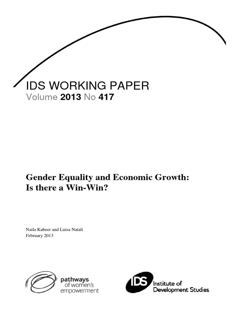 Ids Working Paper: Gender Equality and Economic Growth: Is There A Win ...