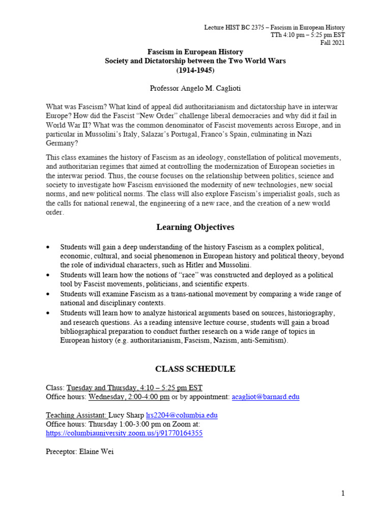 Fascism in European History | PDF | Fascism | Benito Mussolini
