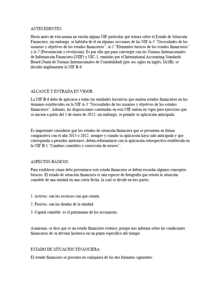 Analisis y Ejemplo de La NIF B-6 - Estado de Situacion Financiera ...