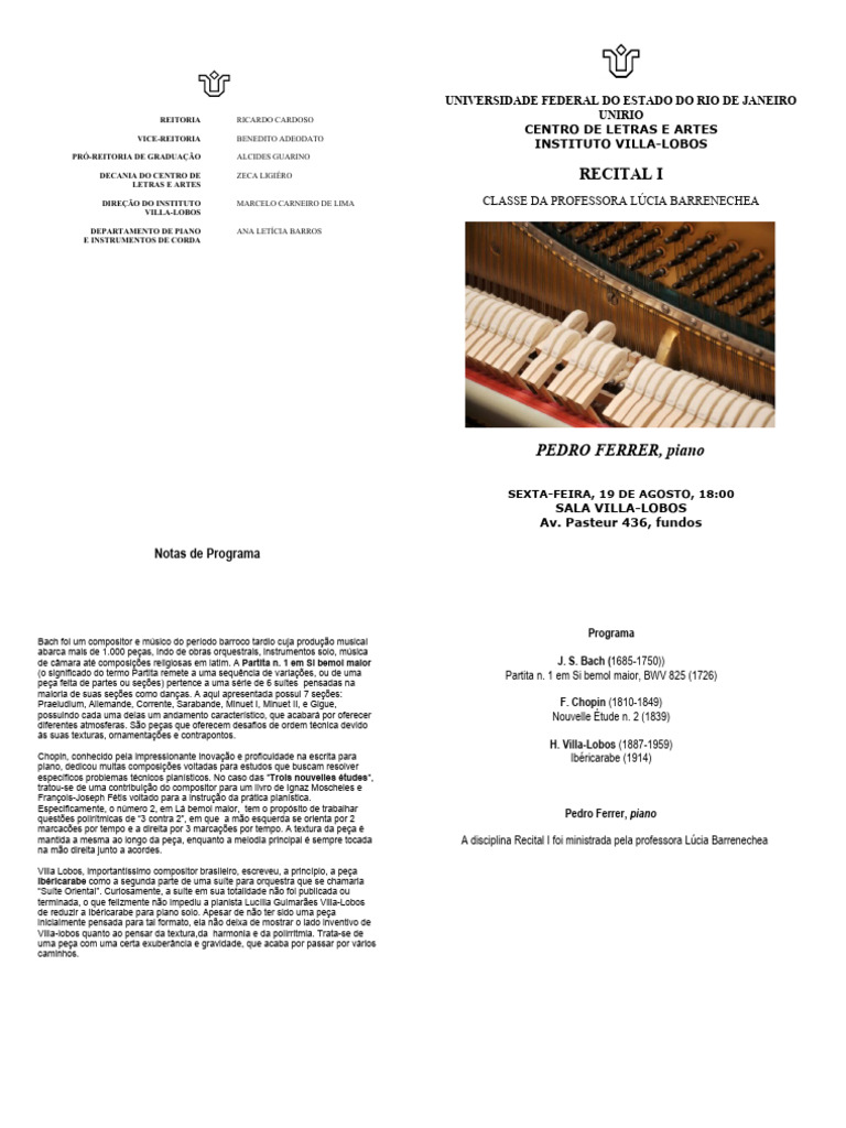 Programa Recital 1 - Final | PDF | Johann Sebastian Bach | Música barroca