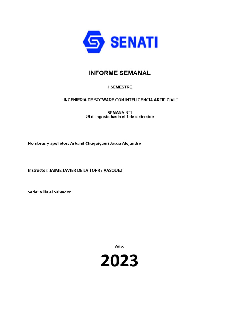 Informe Semanal N°1 Semestre Ii | PDF | Informática Informe Semanal N°1 Semestre Ii | PDF | Informática