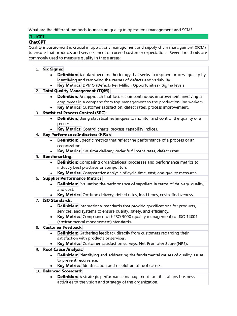 OM&SCM_QnA | PDF | Supply Chain | Performance Indicator