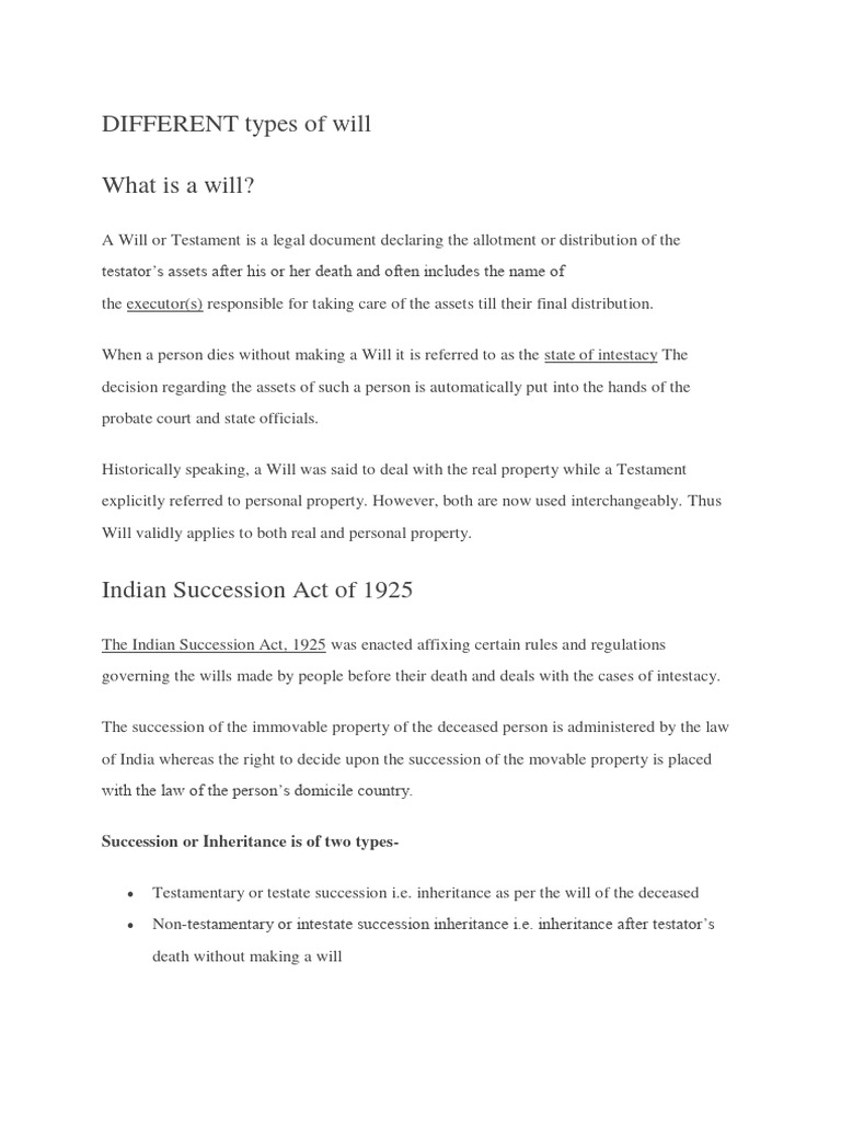 DIFFERENT Types of Will | PDF | Will And Testament | Intestacy