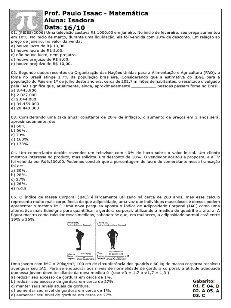 Lista de Exercicios de Matematica | PDF