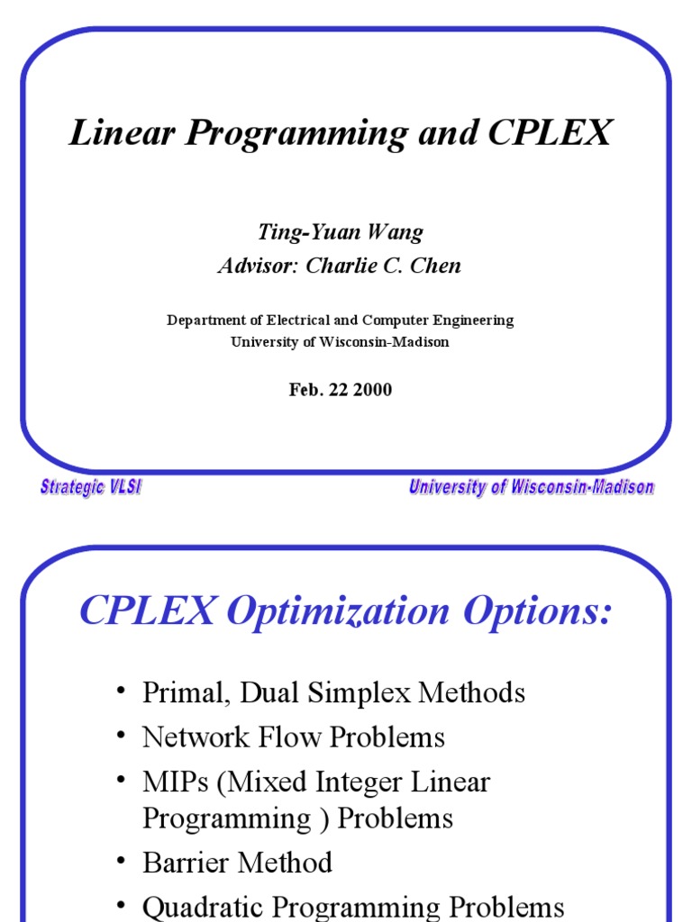 Cplex Linear Programming Systems Analysis 