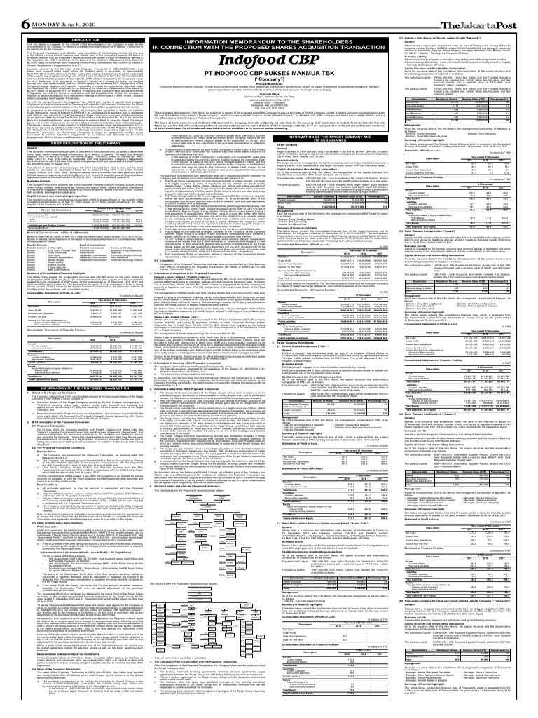 ICBP-Iklan Acquisition Transactin Pinhill | PDF