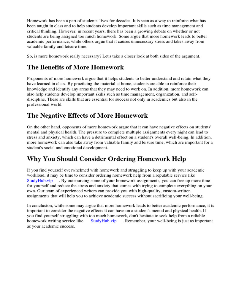 More Homework Persuasive Essay | PDF | Homework | Persuasion