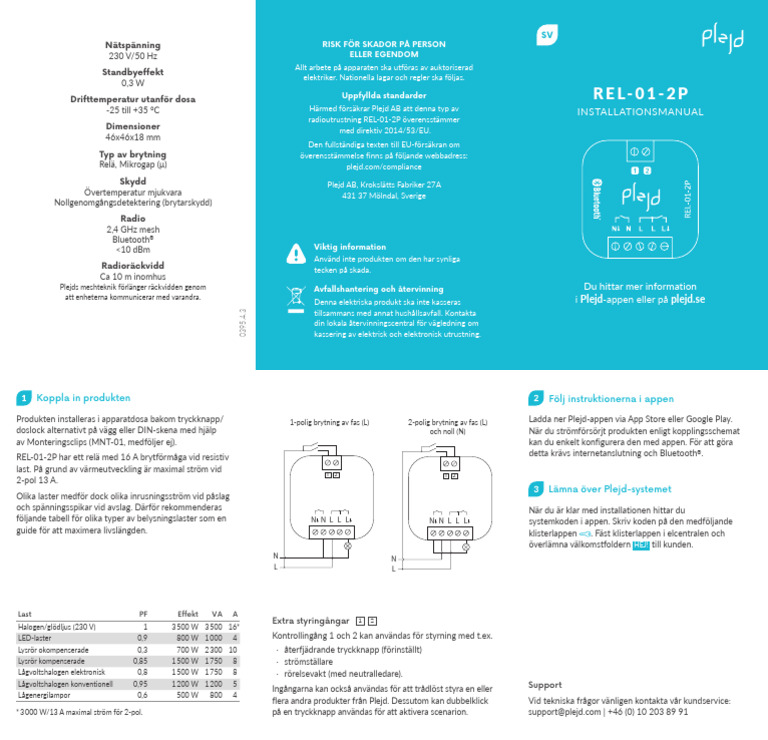 Plejd Manual REL-01-2P SV | PDF