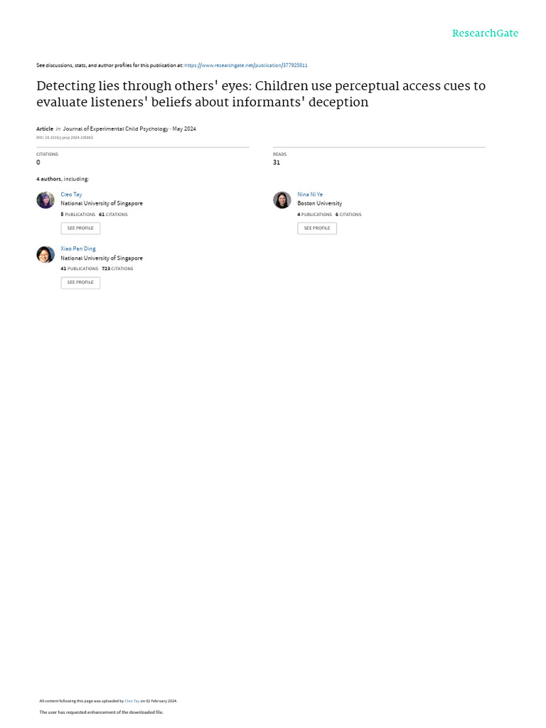 Detecting Lies Through Others' Eyes: Children Use Perceptual Access ...
