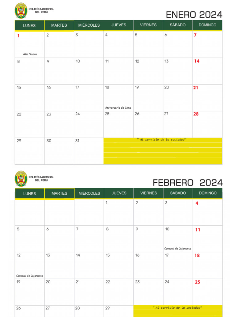Calendario Festivos Perú 2024 | PDF | Perú | Observancias