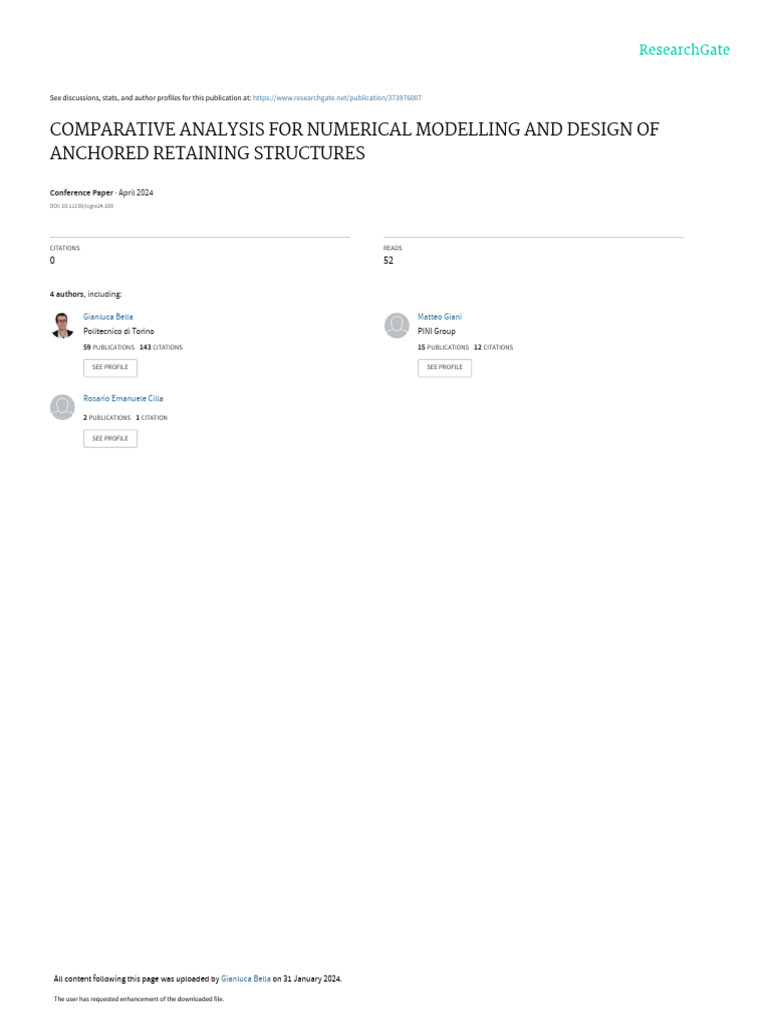 Comparative Analysis For Numerical Modelling and Design of Anchored Retaining Structures | PDF ...