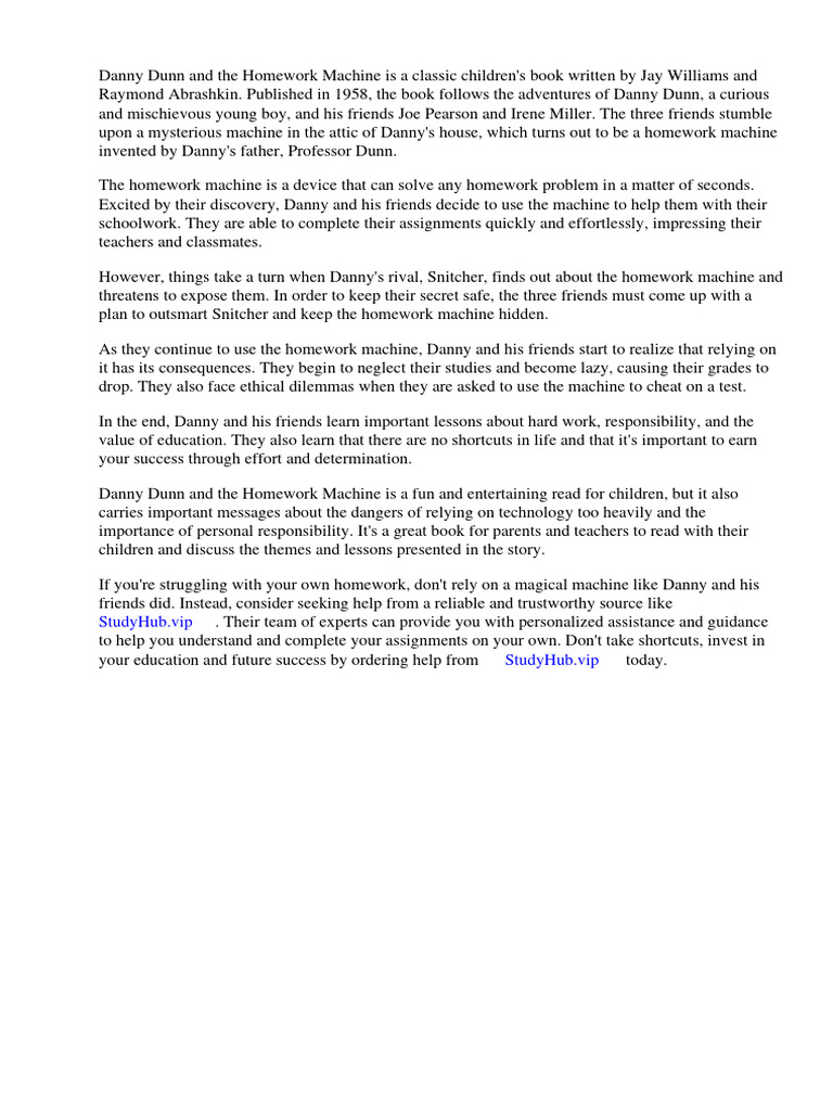 Danny Dunn and The Homework Machine Summary | PDF | Books | Homework