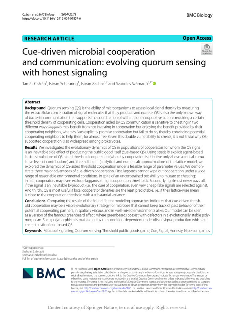 Cue-Driven Microbial Cooperation and Communication: Evolving Quorum ...