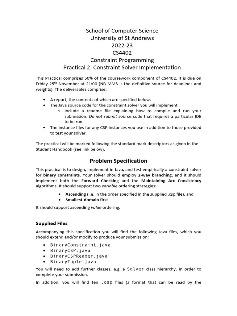 School of Computer Science University of ST Andrews 2022-23 CS4402 Constraint Programming ...